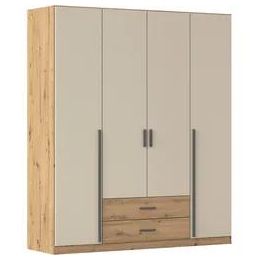 Dreht&uuml;renschrank Rauch "Kleiderschrank Garderobe GAMMA Breiten 91/136/181/226/271/315/360 cm", eiche artisan, beige (champagner), griffstangen graumetallic, B:181cm H:210cm T:54cm, Holzwerkstoff, Schr&auml;nke, Dreht&uuml;renschrank, mit Schubladen, verschiedene Griff-Varianten TOPSELLER MADE IN GERMANY