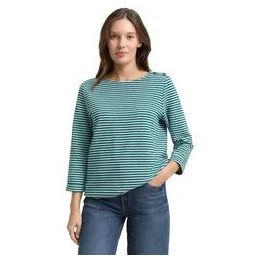 Langarmshirt Tom Tailor "Loose", Damen, Gr. XS, mint gr&uuml;n regular stripe, Single Jersey, Obermaterial: 75% Baumwolle, 20% Polyester, 5% Elasthan, Strukturmuster, gestreift, loose fit taillenbedeckt, Rundhals, Umschlagsaum, Shirts Langarmshirt, mit Kn&ouml;pfen an der Schulter