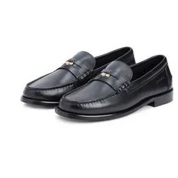 Loafer Tommy Hilfiger "HILFIGER PENNY CRUST LTH LOAFER", Damen, Gr. 44, schwarz, Leder, unifarben, Schuhe Loafer, Slipper, Businessschuh mit Zierriegel und Penny