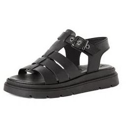 Riemchensandale Tamaris, Damen, Gr. 36, schwarz, Glattleder, Schuhe Riemchensandale, Keilabsatz, Sandalette im modischen R&ouml;mersandalen-Look