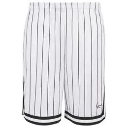 Stoffhose Karl Kani "Karl Kani Herren Small Signature Pinstripe Mesh Shorts", Herren, Gr. L, US-Gr&ouml;&szlig;en, wei&szlig;, 100% Polyester, gestreift, loose fit, Hosen Stoffhose