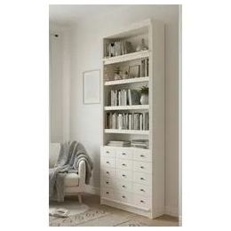 B&uuml;cherregal Home Affaire "Soeren Regal mit 5 breiten Schubk&auml;sten in geteilter Optik", cremewei&szlig;, B:80cm H:220cm T:29cm, Massivholz, Regale, B&uuml;cherregal, T/H: 80/29/220 cm, Kiefer FSC-zertifiziert, elegante Metallgriffe