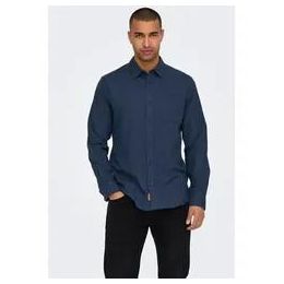 Only & Sons Langarmhemd ONLY & SONS "ONSROAD LIFE REG MELANGE LS SHIRT NOOS", Herren, Gr. S, N-Gr, blau (navy blazer), Web, Obermaterial: 100% Baumwolle, unifarben, regular fit, Hemden
