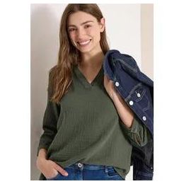Klassische Bluse Cecil, Damen, Gr. XL (44), khaki, Web, 100% Baumwolle, unifarben, klassisch normal, Rundhals, B&uuml;ndchen, Blusen Bluse, mit 3/4 &Auml;rmeln