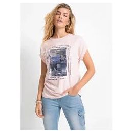 T-Shirt bonprix, Damen, Gr. 44/46 (L), rosa (zartrosa), Obermaterial: 50% Baumwolle, 50% Viskose, regular fit, Shirts T-Shirt, Regular Fit, Kurzarm-Design, aus Viskose-Mix