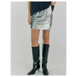 Midirock NORR "NORR Skirt Emma", Damen, Gr. 42, silber, Obermaterial: 100% Polyester, R&ouml;cke