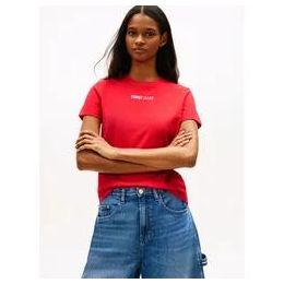 Tommy Hilfiger Kurzarmshirt TOMMY JEANS "TJW REG ESSENTIAL LOGO 2 TEE EXT", Damen, Gr. XXL (44), rot alert, Single Jersey, Obermaterial: 100% Baumwolle, unifarben, normal, Rundhals, Shirts