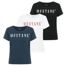 T-Shirt Mustang "T-Shirt Style Alma 3P 3er Pack", Damen, Gr. L, bunt (schwarz, wei&szlig;, dunkelblau), Obermaterial: 100% Baumwolle CO., Shirts T-Shirt