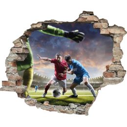 Wandtattoo queence "Fu&szlig;ball Zweikampf", bunt, B:60cm H:50cm T:0,1cm, Wandtattoos, Wandtattoo, Wandsticker, Wandbild, selbstklebend, 3D, Wanddurchbruch