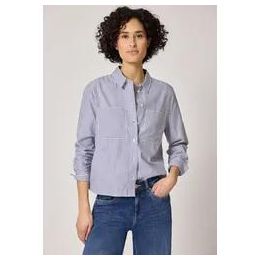 Langarmbluse Street One, Damen, Gr. 46, original blau, Web, 100% Baumwolle, gestreift, klassisch normal, V-Ausschnitt, B&uuml;ndchen, Blusen, aus reiner Baumwolle