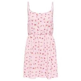 Minikleid Only "ONLALTA S/L SHORT STRAP DRESS PNT ZLO", Damen, Gr. S, N-Gr, roseate spoonbill aop:rot flowers, Web, Obermaterial: 98% Polyester, 2% Elasthan, bedruckt, kurz, Rundhals, Kleider Minikleid