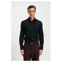 Businesshemd BOSS "HANK", Herren, Gr. 43, N-Gr, schwarz001, Web, Obermaterial: 92% Polyamid, 8% Elasthan, unifarben, slim fit normal, Rundhals, 2-Knopf-Manschette mit Schlitz, Hemden, Slim-Fit, aus funktionalem Stretch-Twill, Kentkragen