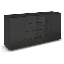 Kombikommode Rauch "Sideboard Schubkommode Kommode MONTCLAR Front Dekor/Hochglanz/Glas", schwarz, glas schwarz, griffe schwarz, B:160cm H:81cm T:42cm, Holzwerkstoff, Sideboards, Kombikommode, 2-t&uuml;rig, 4 ger&auml;umige Schubladen, viele Griffvarianten MADE IN GERMANY
