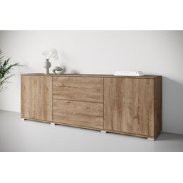 Lowboard OTTO HOME "Kenia", braun (eiche lefkas), B:180cm H:62cm T:34cm, FSC-zertifizierter Holzwerkstoff, Hartfaserplatte, Kunststoff, Sideboards, Lowboard, 2 T&uuml;ren, 2 Schubladen, Breite 180 cm, h&ouml;henverstellbare Einlegeb&ouml;den