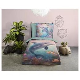 Kinderbettw&auml;sche Good Morning "Baya", multi, B/L: 135cm x 200cm, 1 Stk., 1 Stk., Renforc&eacute;, B/L: 80cm x 80cm, 2, Renforc&eacute;, Obermaterial: 100% Baumwolle, Bettw&auml;sche, Baumwolle, Renforc&eacute;, 135x200, Wendeoptik, Kind, Delfin, Blau
