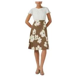 Etuikleid s.Oliver BLACK LABEL, Damen, Gr. 42, N-Gr, nouigat aop, Web, Obermaterial: 97% Baumwolle, 3% Elasthan, bedruckt, unifarben mit Farbeins&auml;tzen, k&ouml;rpernah kniefrei, Rundhals, abgesteppte Kante, Kleider Etuikleid, Tailliertes Etuikleid aus Baumwoll-Elasthan-Mix und gebl&uuml;mt