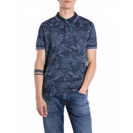 Poloshirt Replay, Herren, Gr. L, blau (navy), Piqu&eacute;, Obermaterial: 100% Baumwolle, gemustert, regular fit, Rippb&uuml;ndchen, Shirts Poloshirt, mit All-Over-Print