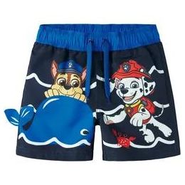 Badehose name it "NMMMIKI PAW LONG SWIMSHORTS CPLG", Jungen, Gr. 110, N-Gr, navy blazer, Polyester, bedruckt, unifarben mit Farbeinsatz, Badehosen Badehose, mit hochwertigem Paw Patrol Motiv