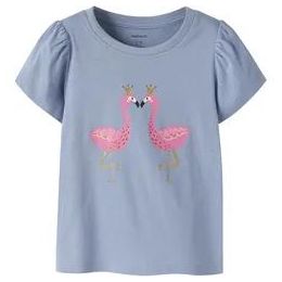 T-Shirt name it "NMFVIBEKE CAPSL TOP", M&auml;dchen, Gr. 92, lila impression print:flamingos, Jersey, Obermaterial: 100% Baumwolle, bedruckt, unifarben, normal normal, Rundhals, Shirts T-Shirt