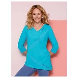 Longshirt Classic Basics "Longshirt", Damen, Gr. 46, t&uuml;rkis, 100% Baumwolle, unifarben, V-Ausschnitt, Shirts Longshirt