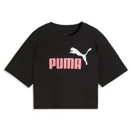 T-Shirt Puma "ESS 2 COLOR NO. 1 LOGO SHORT LENGTH TEE G", M&auml;dchen, Gr. 128, Puma schwarz, wild pink, Jersey, Obermaterial: 100% Baumwolle, bedruckt, relaxed fit kurz, Rundhals, Shirts T-Shirt, f&uuml;r Jugendliche, lockere Passform, Kurzarm