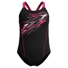 Badeanzug Speedo "f&uuml;r M&auml;dchen", Kinder, Gr. 152 (146), N-Gr, blk, pnk, Obermaterial: 80% Polyamid, 20% Elasthan. Futter: 100% Polyester, Badeanz&uuml;ge Badeanzug, f&uuml;r Kinder und Jugendliche, sportlicher Stil, schnell trocknend
