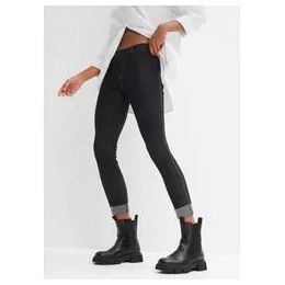 Jeggings bonprix "Leggings in Jeansoptik aus Baumwoll-Mix", Damen, Gr. 44/46 (L), N-Gr, schwarz (schwarz denim), Jersey, Obermaterial: 70% Baumwolle, 25% Polyester, 5% Elasthan, unifarben, skinny fit ca. Mitte Wade, Hosen Jeggings, schmale Skinny-Fit-Passform, Jeans-Leggings