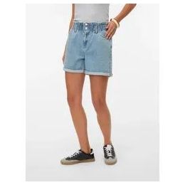 V&eacute;ro Moda Jeansshorts VERO MODA "VMLYRA HR PAPERBAG SHORTS MIX", Damen, Gr. M, N-Gr, light blau denim, Denim/Jeans, Obermaterial: 80% Baumwolle, 20% Polyester, unifarben, loose fit kurz, Jeans Jeansshorts, Baumwollmischung, loose fit