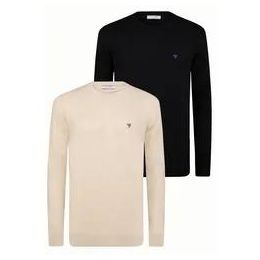 Rundhalspullover FELIX HARDY "Pullover mit Rundhalsausschnitt 2er-Pack", Herren, Gr. XL, beige, schwarz, 100% Baumwolle, Pullover Rundhalspullover