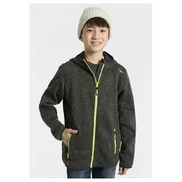 Strickfleecejacke CMP "KID JACKET FIX HOOD", Jungen, Gr. 164, pine lighter, Strick, Obermaterial: 100% Polyester, hoch geschlossener Ausschnitt, eingefasste Kante, Jacken, &Uuml;bergangsjacke f&uuml;r Kinder und Jugendliche