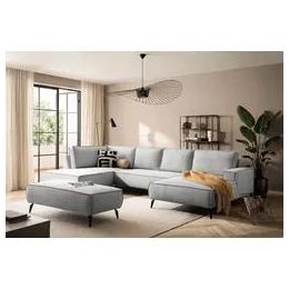 Wohnlandschaft Home Affaire "mit Hocker, TVINNU, moderne U-Form in Cord oder Leinenoptik", hellgrau, B:354cm H:83cm T:193cm, Sofas, Wohnlandschaft, Recamiere rechts/links, stellbar zum Schlafsofa (Krokodilverbinder)