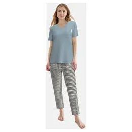 Pyjama Tom Tailor, Damen, Gr. 42, blau, mittel, allover, Single Jersey, Obermaterial: 95% Baumwolle, 5% Elasthan, bequem, V-Ausschnitt, gerader Abschluss, Homewear-Sets Pyjama, Kurzarm, V-Ausschnitt, mit Brusttasche, Baumwollmix