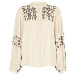Hemdbluse RAFFYA "Demi Embroidered Ballon Sleeve Shirt Damen", Damen, Gr. 36, ecru, 100% Baumwolle, Blusen Hemdbluse