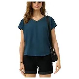 Kurzarmshirt QS, Damen, Gr. L (40), blau, Jersey, Obermaterial: 48% Baumwolle, 48% Modal, 4% Elasthan, unifarben, normal h&uuml;ftbedeckend, V-Ausschnitt, Shirts, mit V-Ausschnitt und Spitze