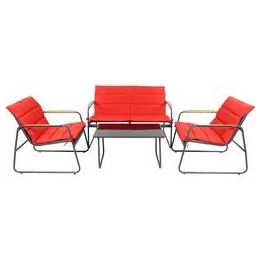 Garten-Essgruppe Vcm "4 tlg. Set Lounge Balkon Gartenm&ouml;bel Lexila", rot, B:222cm T:119cm, Obermaterial: 80% Textilmaterial TEXMAT. 20% Metall MT., Sitzm&ouml;bel-Sets