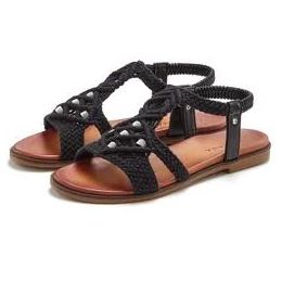 Sandale Lascana "Sommerschuh, offener Schuh, Pantolette", M&auml;dchen, Gr. 40, schwarz, Obermaterial: 100% Textilmaterial. Decksohle: 100% Lederimitat. Futter: 100% Textilmaterial. Laufsohle: 100% Synthetik, Glitzer, unifarben, Basic, Schuhe Sandale, in trendiger H&auml;keloptik, Glitzerdetails und elastischen Riemchen