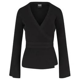 Cardigan Urban Classics "Urban Classics Damen Ladies Rib Knit Wrapped Cardigan", Damen, Gr. XL, schwarz, 35% Polyacryl, 35% Viskose, 30% Polyamid, unifarben, V-Ausschnitt, Strickjacken