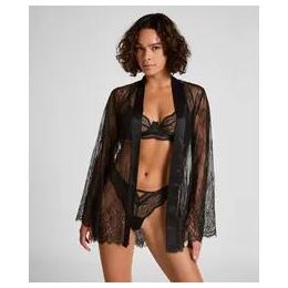 Hunkem&ouml;ller Bademantel HUNKEM&Ouml;LLER "Kimono Allover-Spitze" Gr. XS, schwarz, XS/S, 100% Polyamid, Hausm&auml;ntel, Bademantel
