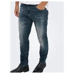 Only & Sons Slim-fit-Jeans ONLY & SONS "LOOM LIFE", Herren, Gr. 28, L&auml;nge 30, dunkelblau denim detail:tinted, Denim/Jeans, Obermaterial: 92% Baumwolle, 6% Elastomultiester, 2% Elasthan, unifarben, slim fit lang, Jeans Slim-fit-Jeans, mit niedriger Taille, sehr elastischer Denim