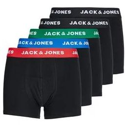 Jack & Jones Boxershorts JACK & JONES "Boxershort JACHUEY TRUNKS 5 PACK JNR 5er Pack", Jungen, Gr. 128, bunt (schwarz, gr&uuml;n, blau, rot), Obermaterial: 95% Baumwolle CO. 5% Elasthan EL., Unterhosen
