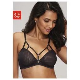 Bralette-BH Lascana, Damen, Gr. 75, Cup B, schwarz, Netz, Obermaterial: 86% Polyamid, 14% Elasthan, BHs, mit edler B&auml;nder-Optik und feinem Glitzeraccessoire, sexy Dessous