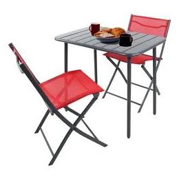 Garten-Essgruppe Vcm "3 tlg. Bistroset Balkonset Gartenset Metall Sumila", rot, B:80cm T:55cm, Obermaterial: 80% Textilmaterial TEXMAT. 20% Metall MT., Sitzm&ouml;bel-Sets