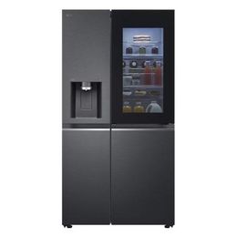 LG SidebySide K&uuml;hlschrank mit InstaView Door-in-Door&reg; (EEK E, 635L, 179cm hoch) mit Eis, Crushed Ice und Wasserspender & Festwasseranschluss GSXV90MCAE GSXV90MCAE