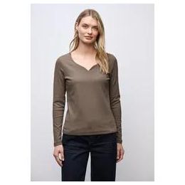 Langarmshirt Street One, Damen, Gr. 36, silk braun, Web, 95% Baumwolle, 5% Elasthan, unifarben, comfort fit normal, V-Ausschnitt, abgesteppt, Shirts Langarmshirt, im soften Baumwoll-Mix