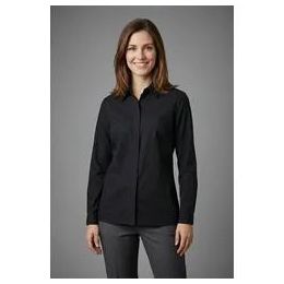 Langarmbluse bonprix "Long-Stretch-Bluse", Damen, Gr. 40, schwarz, Obermaterial: 72% Baumwolle, 26% Polyamid, 2% Elasthan, festlich, loose fit, Blusen, lockere Passform, mit Stehkragen, mit verdeckter Knopfleiste