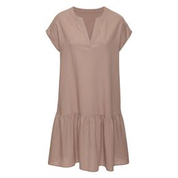 Blusenkleid Vivance, Damen, Gr. 40, N-Gr, taupe, Web, Obermaterial: 100% Baumwolle, Strukturmuster, unifarben, figurumspielend ca. Mitte Oberschenkel, V-Ausschnitt, Kleider Blusenkleid, aus strukturierter Ware, Volant, Tunikakleid, Sommerkleid, Basic
