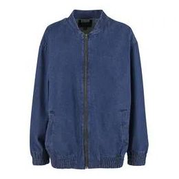 Jeansjacke Urban Classics "Urban Classics Ladies Oversized Skater Jacket", Damen, Gr. S, mid tiefblau washed, 100% Baumwolle, unifarben, normal, amerikanischer Ausschnitt, Jacken Jeansjacke