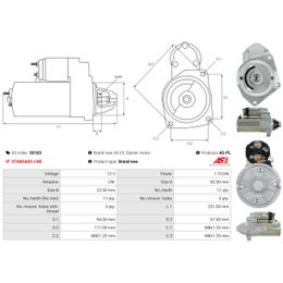 AS-PL Starter S9103 12V f&uuml;r LADA FIAT Z11M2.116/1.814 221-3708000 3101-3708000