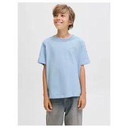 Jack & Jones T-Shirt JACK & JONES JUNIOR "JJEBRANDES BACKP RELAXED TEE SS SN JNR", Jungen, Gr. 152, blau (chambray blau), Single Jersey, Obermaterial: 100% Baumwolle, bedruckt, relaxed fit normal, Rundhals, Shirts T-Shirt
