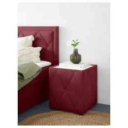 Nachttisch Home Affaire "Alfie", rot (weinrot, plexi milchglas), B:50cm H:53cm T:50cm, Tische, Nachttisch, mit Beleuchtung und Bezug aus Samtverlours
